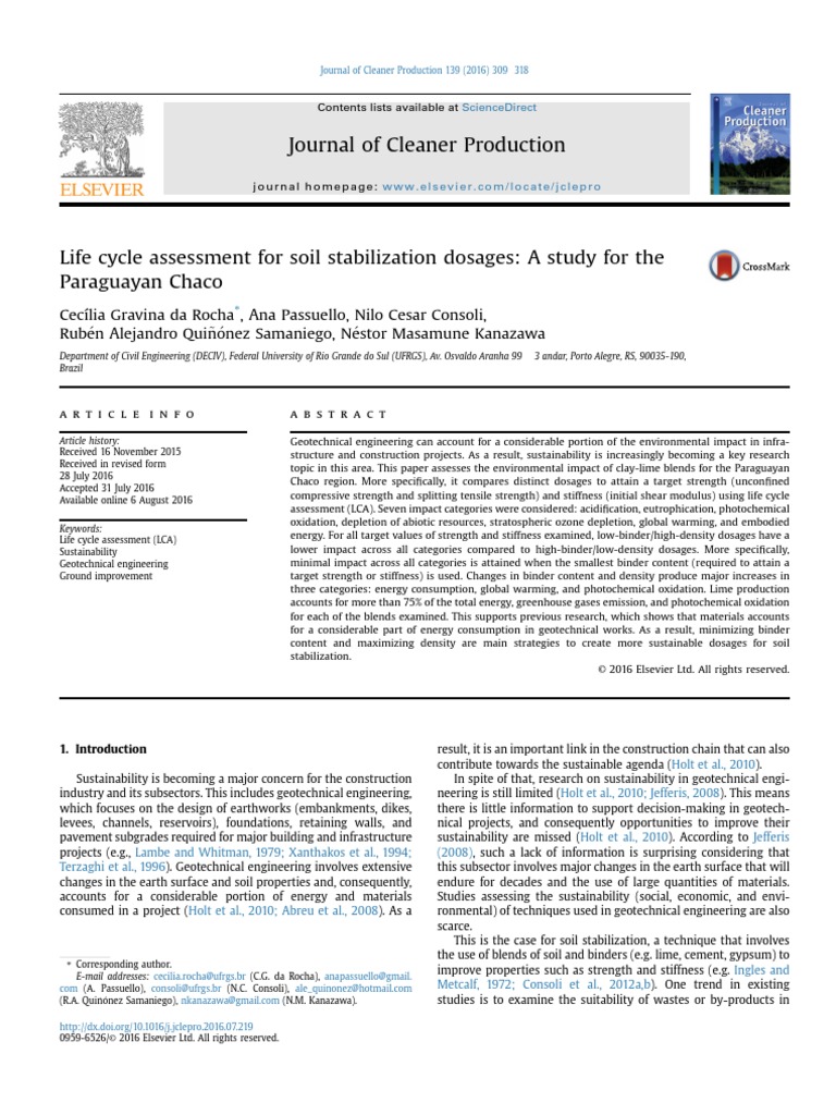 Life Cycle Assessment For Soil Stabilization Dosages A Study For Del ...