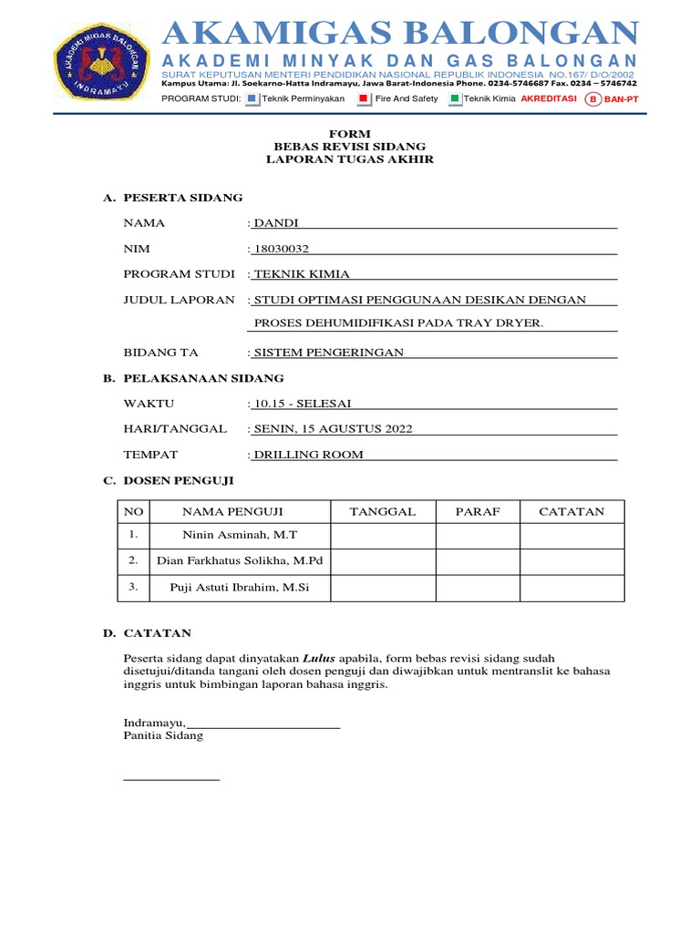 11 - Form Bebas Revisi Sidang Ta | PDF