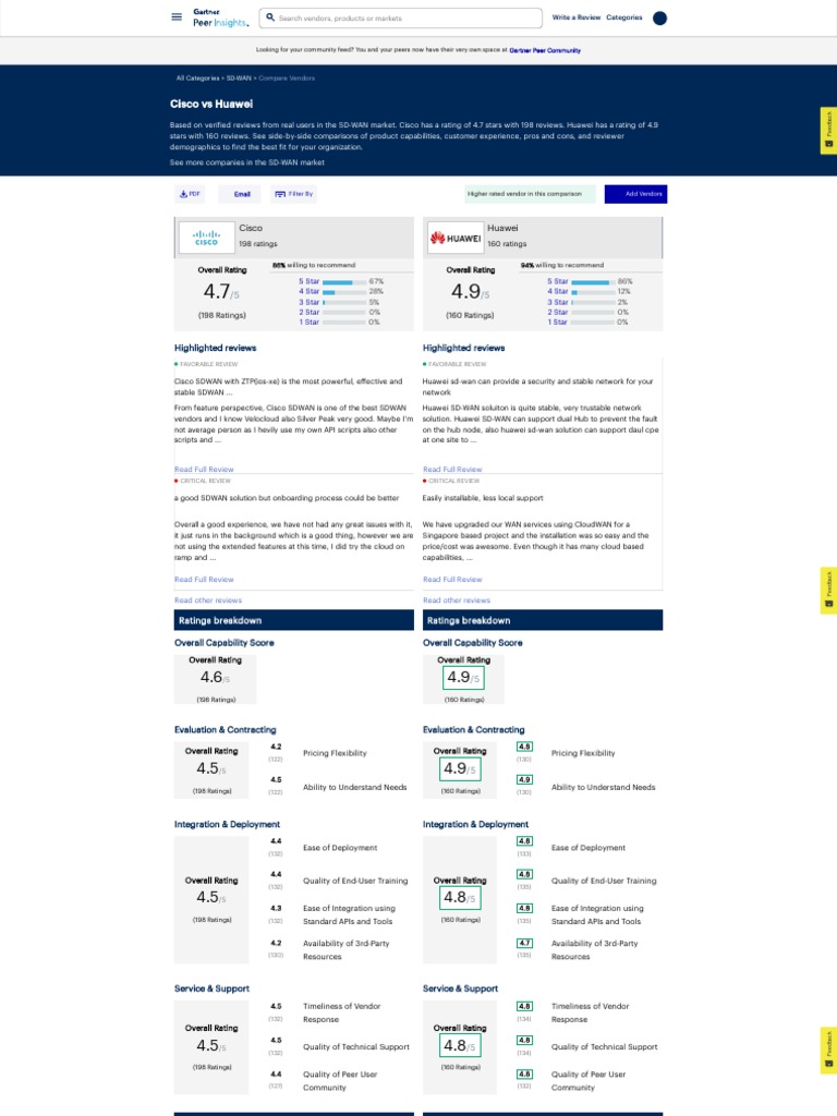 Compare SD-WAN Cisco-Vs-Huawei Vendor | PDF | Computer Network | Cloud Computing