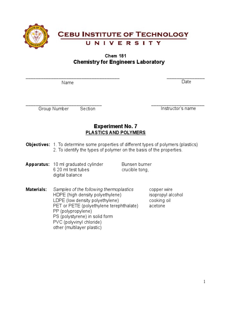 Identifying Plastics in Experiment 7 | PDF