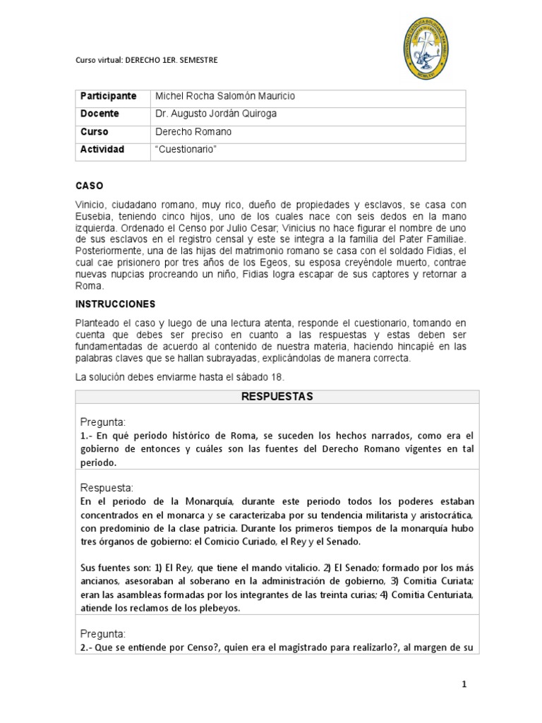 Derecho Romano: Caso Vinicio y Eusebia | PDF | Freedman | Roma antigua