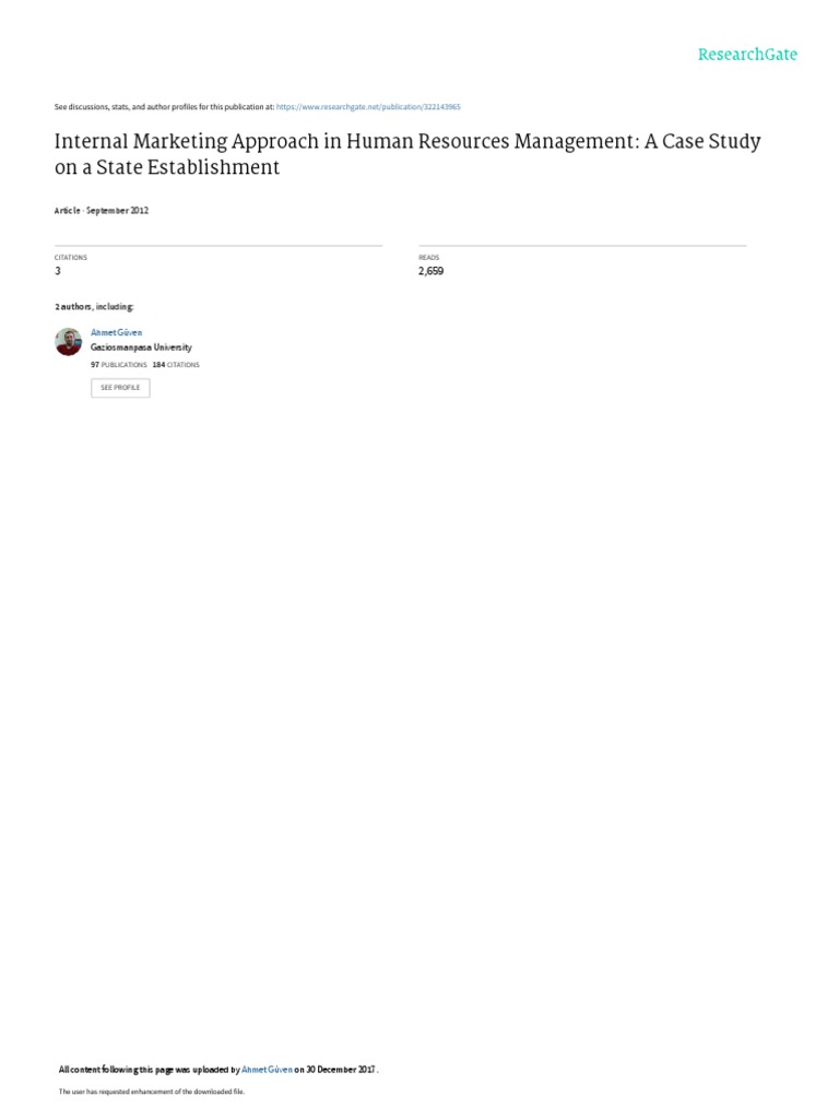 Internal Marketing Approach in Human Resources Management A Case Study ...