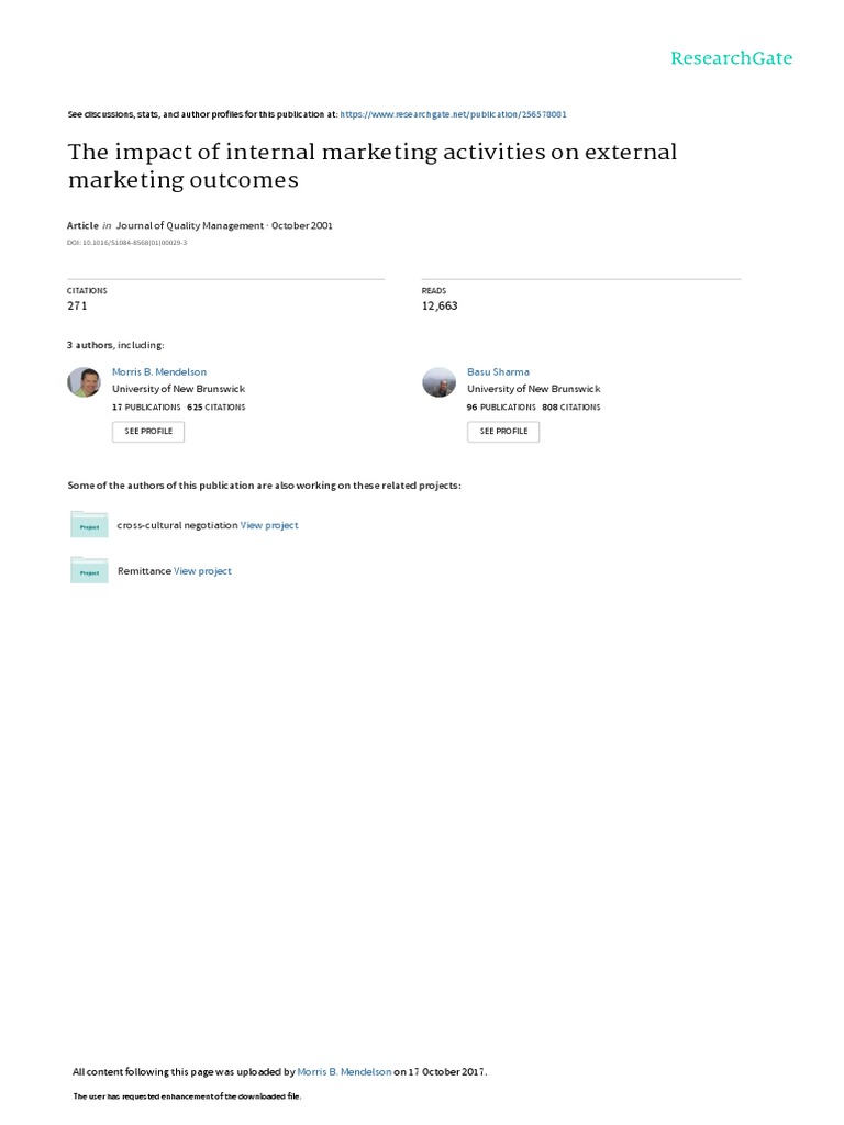 The Impact of Internal Marketing Activities On External Marketing ...