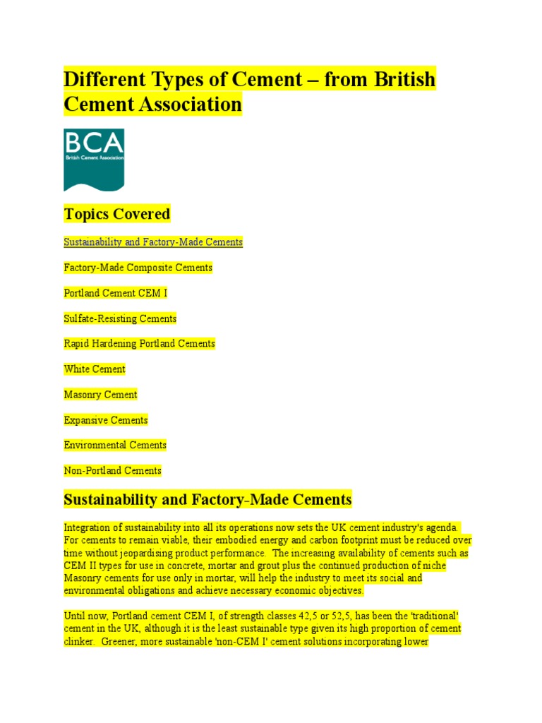 Types of Cement Explained: A Guide | PDF | Cement | Concrete