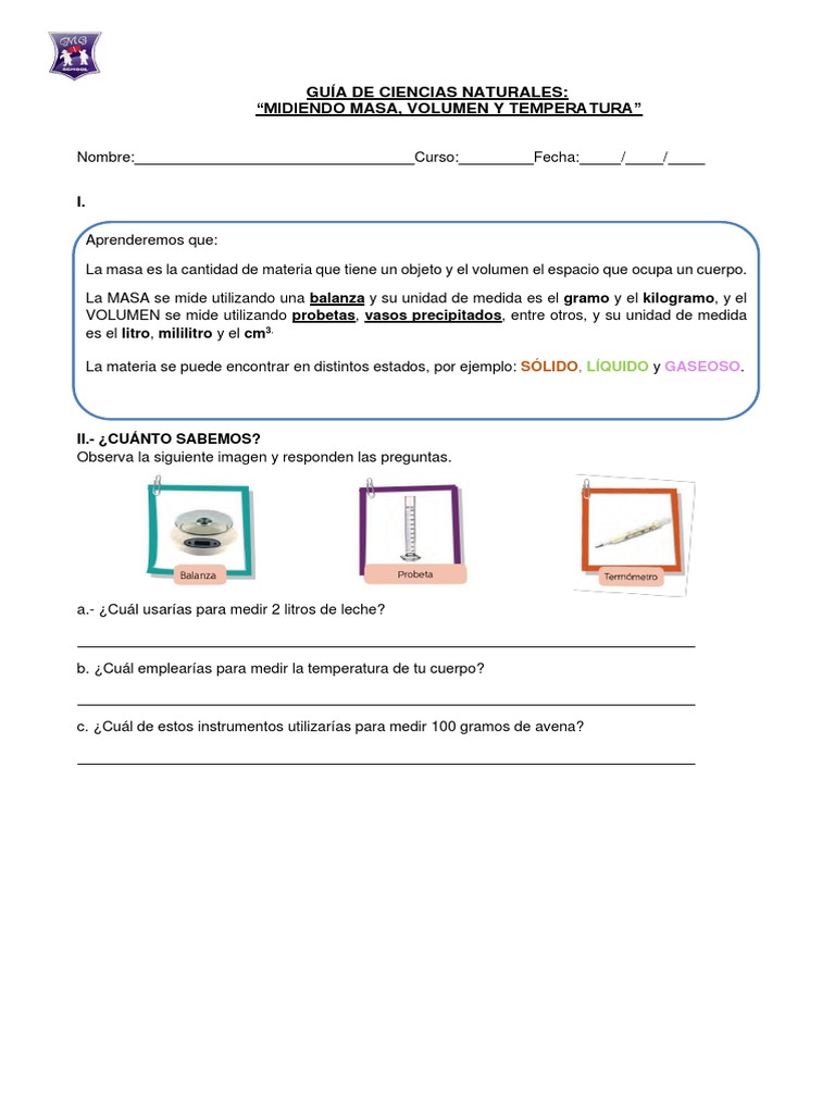 Guía Ciencias Apoyo en Casa | PDF | Termómetro | Volumen
