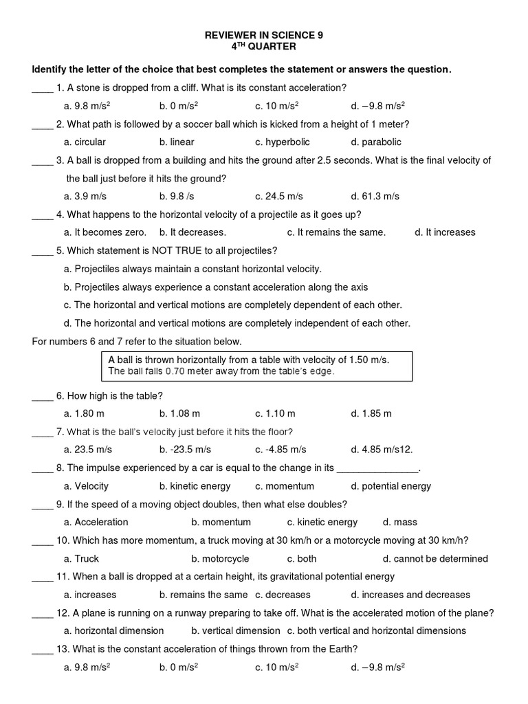 Reviewer in Science 9-Q4 | PDF | Momentum | Kinetic Energy