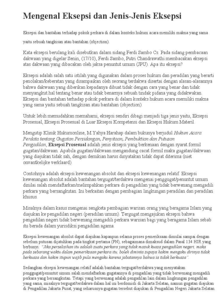 Mengenal Eksepsi Dan Jenis-Jenis Eksepsi | PDF