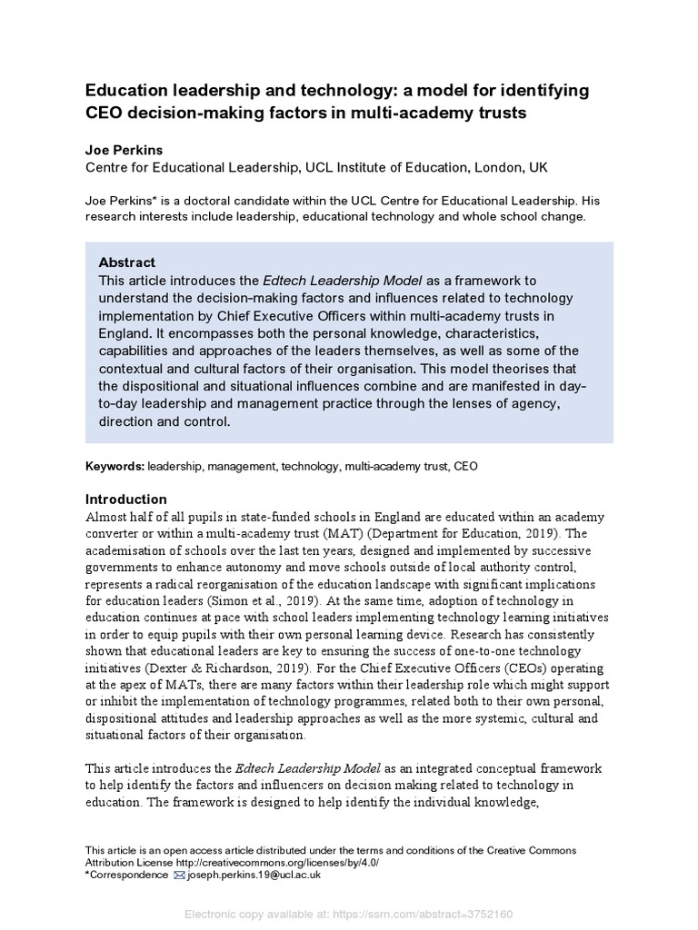 Education Leadership and Technology A Model For Identifying | PDF | Leadership | Educational ...