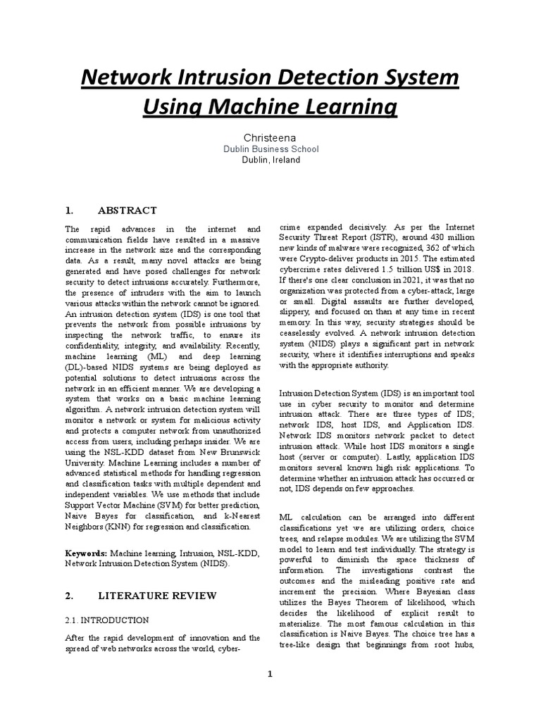 Network Intrusion Detection System Pdf Support Vector Machine Statistical Classification 