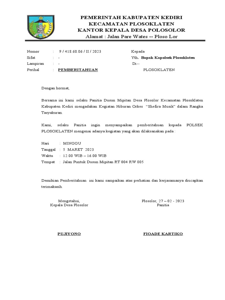 Undangan Kop Desa Lebar | PDF