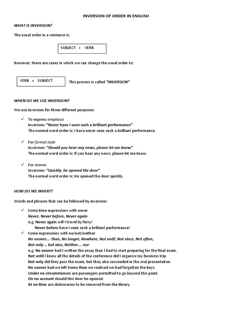 Inversion of Order in English Theory | PDF | Human Communication | Syntax