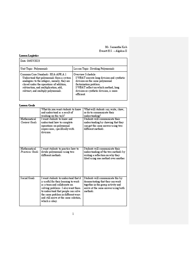 Observation Lesson Plan | PDF | Polynomial | Behavior Modification