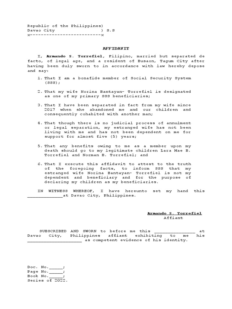 SSS Affidavit | PDF SSS Affidavit | PDF