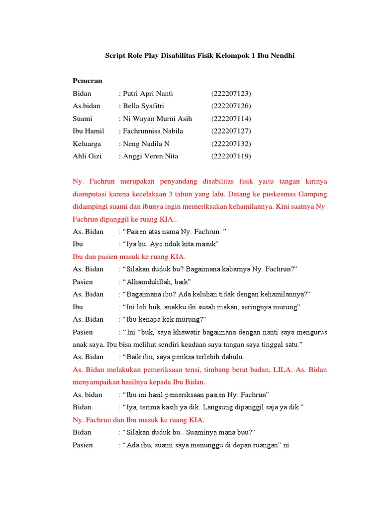 Script Role Play Disabilitas Fisik | PDF