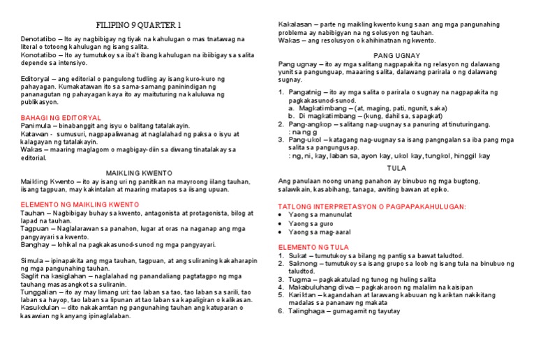 Quarter 1 - Filipino | PDF