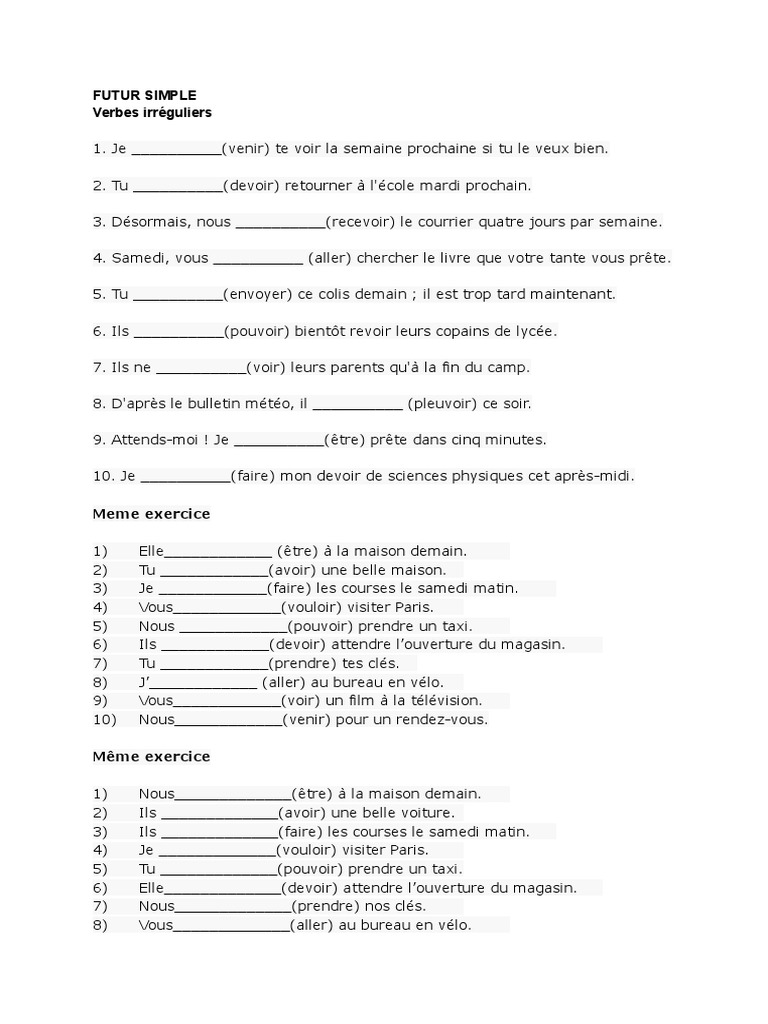 FUTUR SIMPLE - Rattrapage | PDF