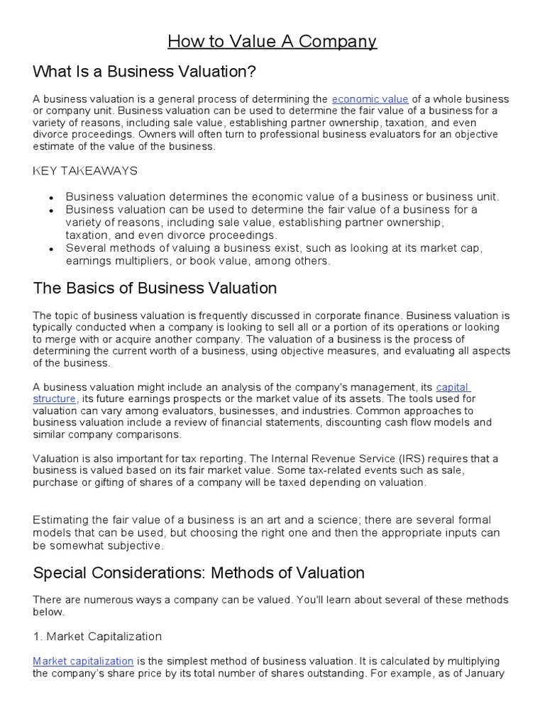 How To Value A Company | PDF | Valuation (Finance) | Balance Sheet