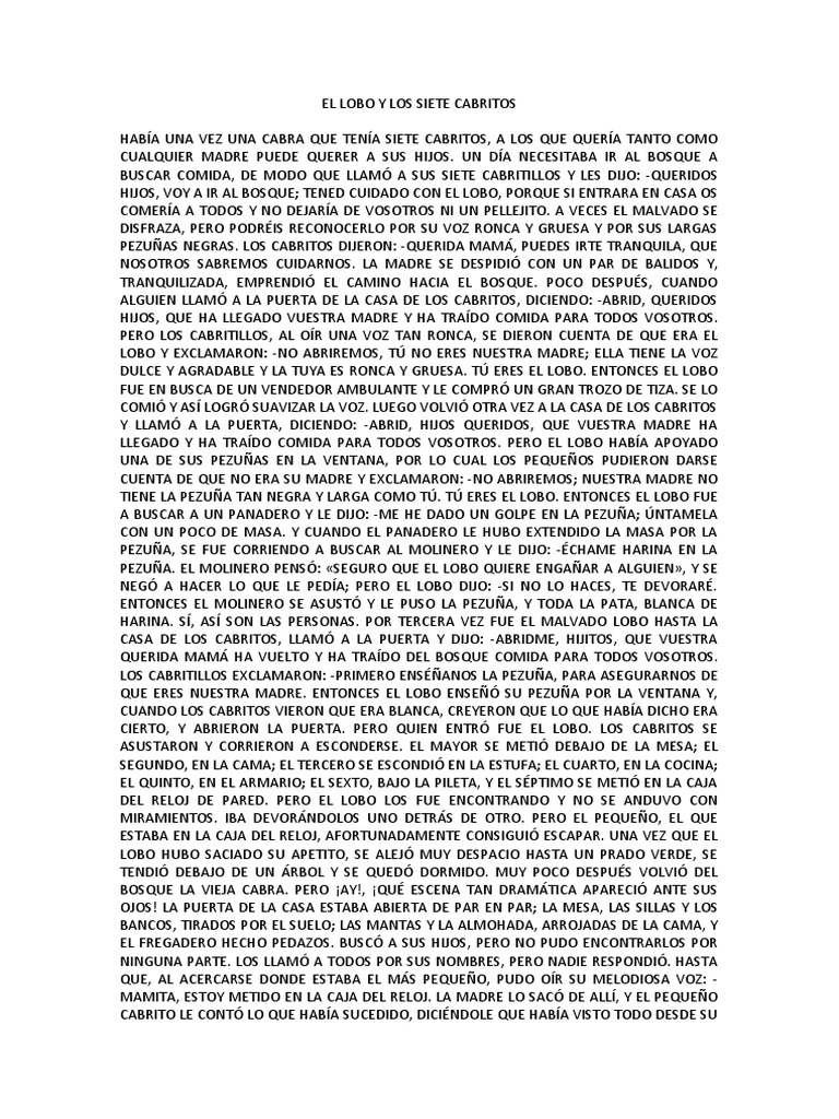 El Lobo Y Los Siete Cabritos Pdf Cabra
