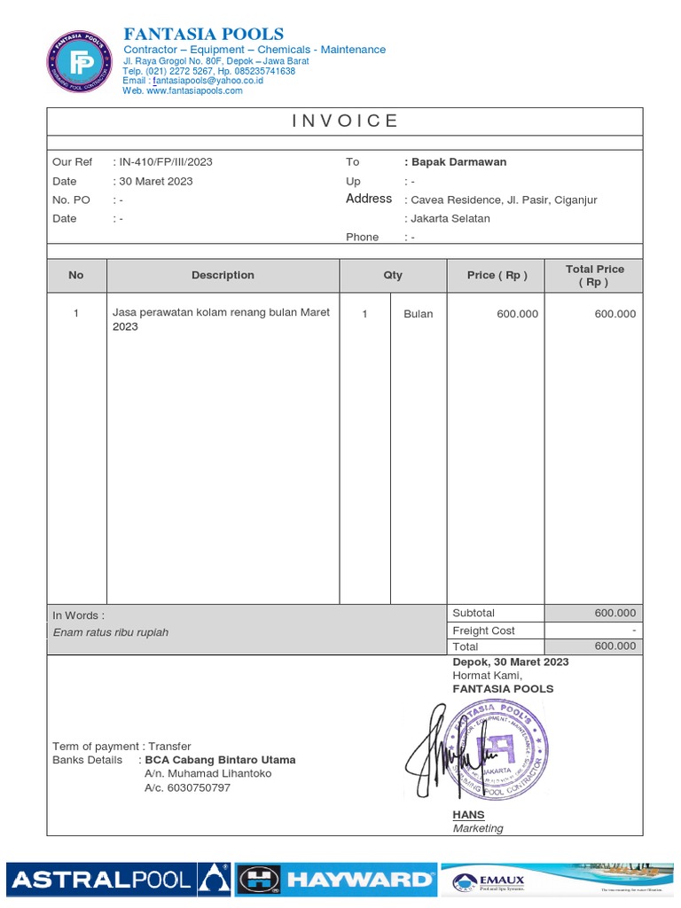 Fantasia Pools: Invoice | PDF