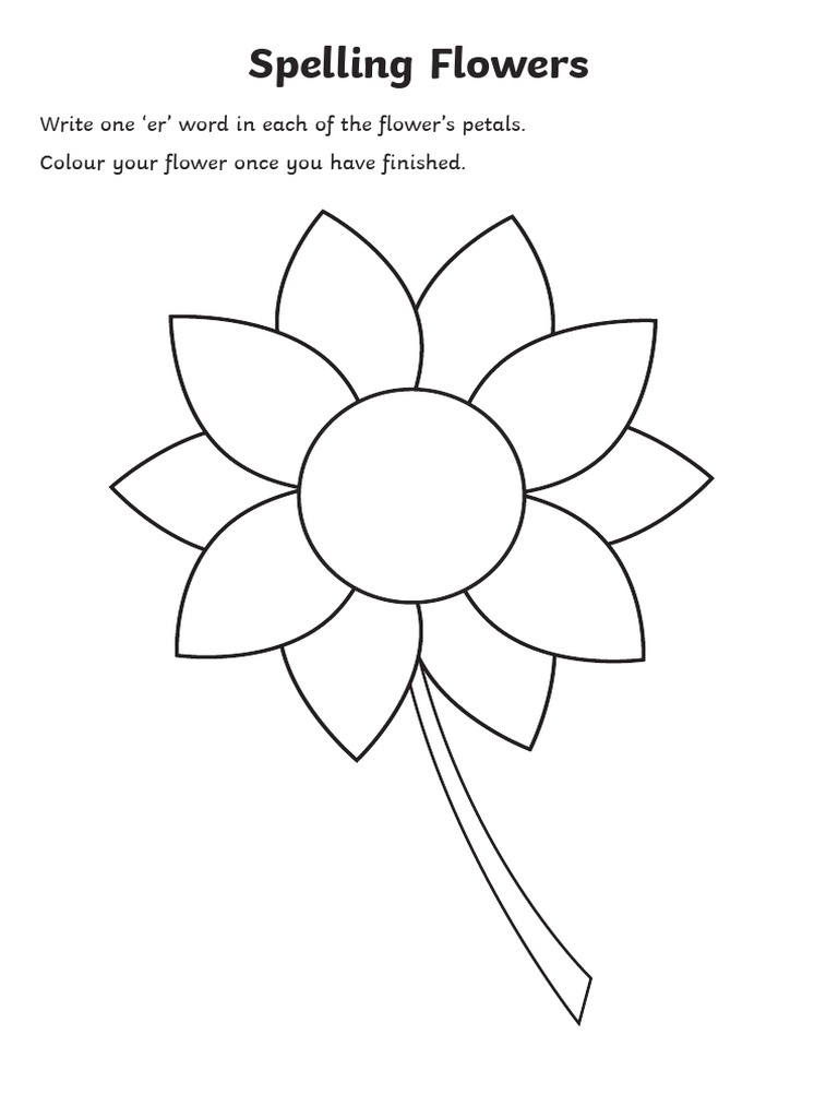 Spelling Flowers: Write One Er' Word in Each of The Flower's Petals ...