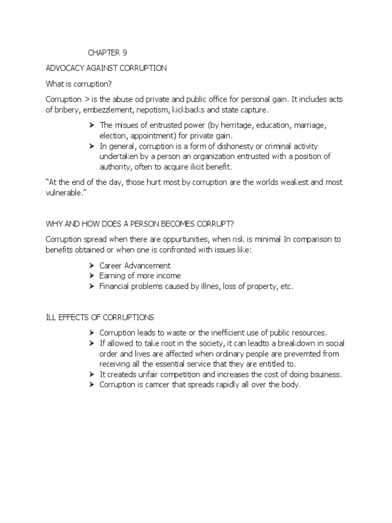 Chapter9 Outline | PDF | Political Corruption | Bribery