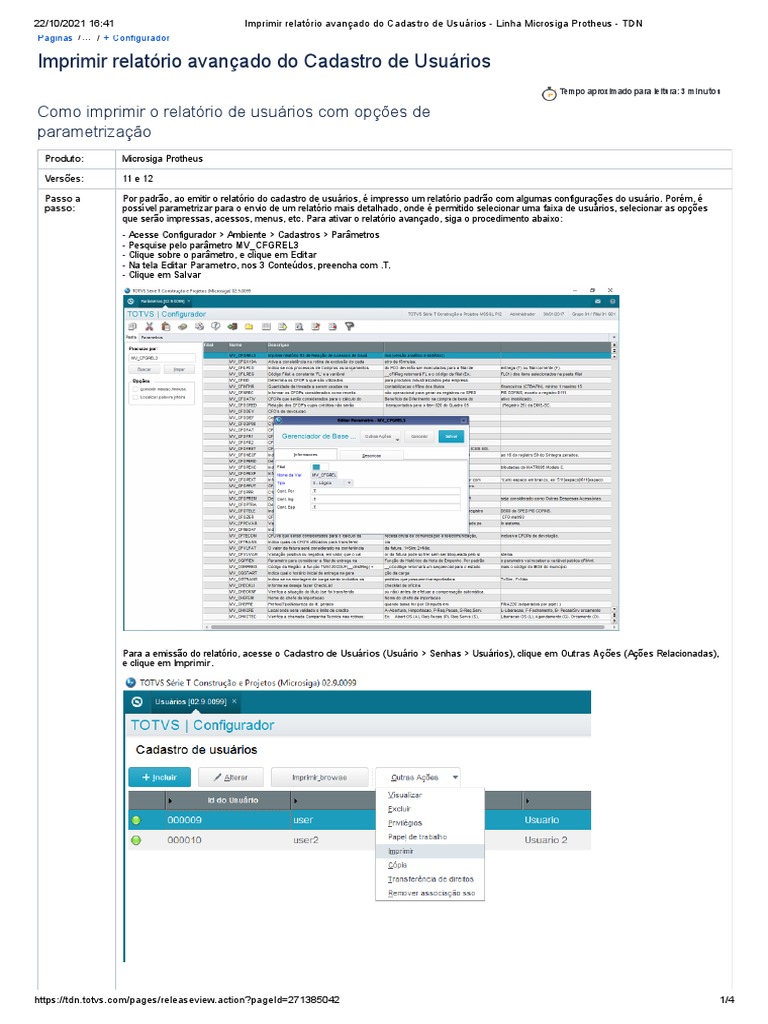 Imprimir Relatório Avançado Do Cadastro de Usuários - Linha Microsiga ...