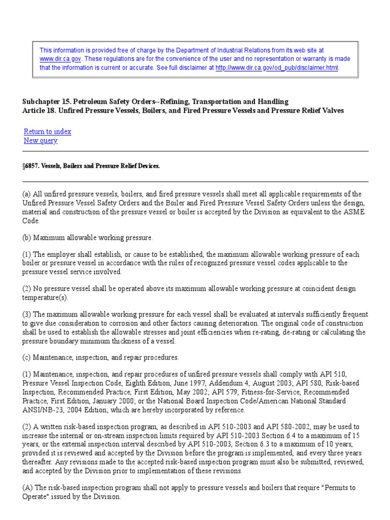 California Code of Regulations, Title 8, Section 6857. Vessels, Boilers ...