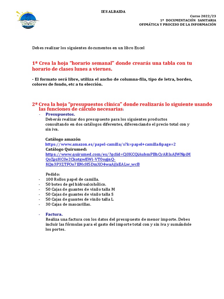 CASO PRÁCTICO EXCEL 1 Viernes 3 | PDF