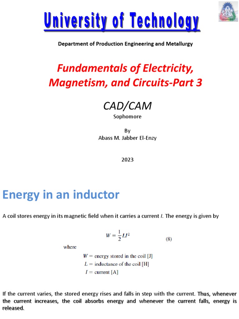 Fundamentals of Electricity, Magnetism, and Circuits-Part 3: Cad/Cam ...