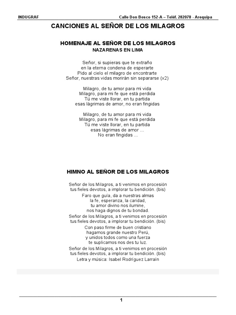 Canciones al Señor de los Milagros | PDF | Cristo (título) | Bendición