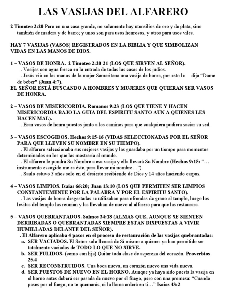 Tipos de Vasijas en la Biblia | PDF | cerámica