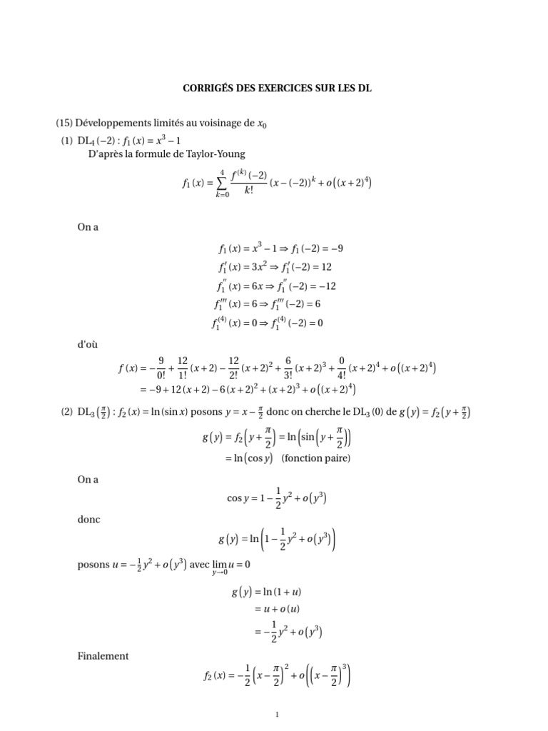 Corrigés Des Exercices Sur Les DL | PDF
