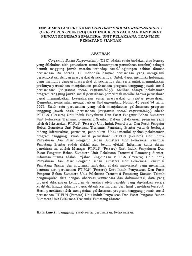 CSR PT PLN Pematang Siantar | PDF