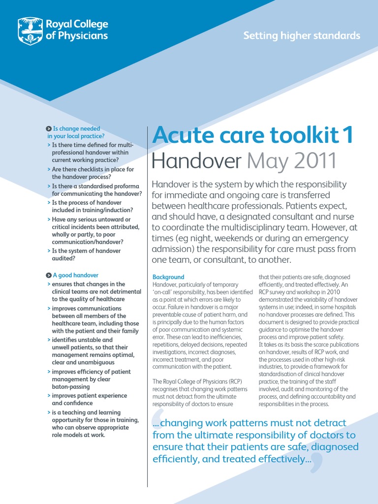 Acute Care Toolkit 1 - Handover | PDF