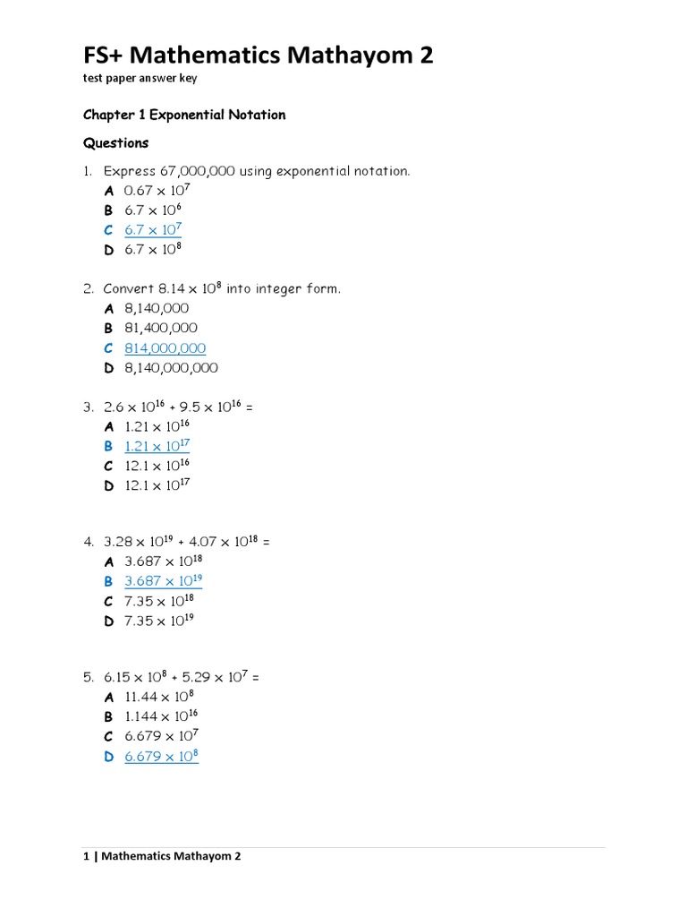 Mathayom 2 Mathematics Test Paper | PDF | Area | Numbers