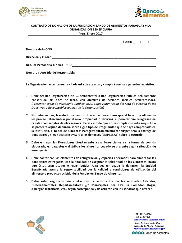 CONTRATO FORMAL BAPY - ENTIDADES Versión | PDF | Donación | Bancos