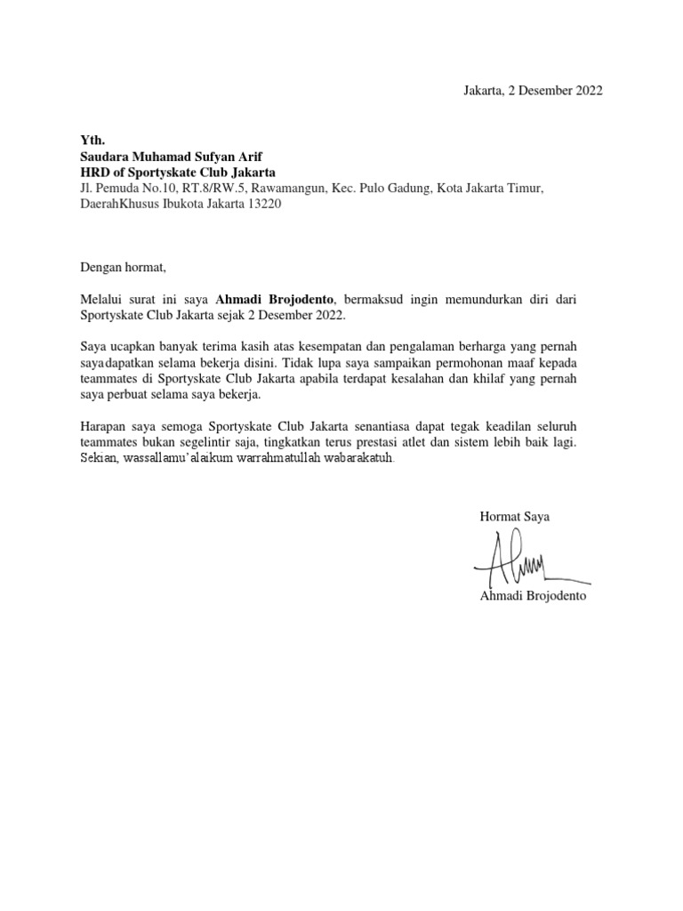 Contoh Surat Pengunduran Diri | PDF