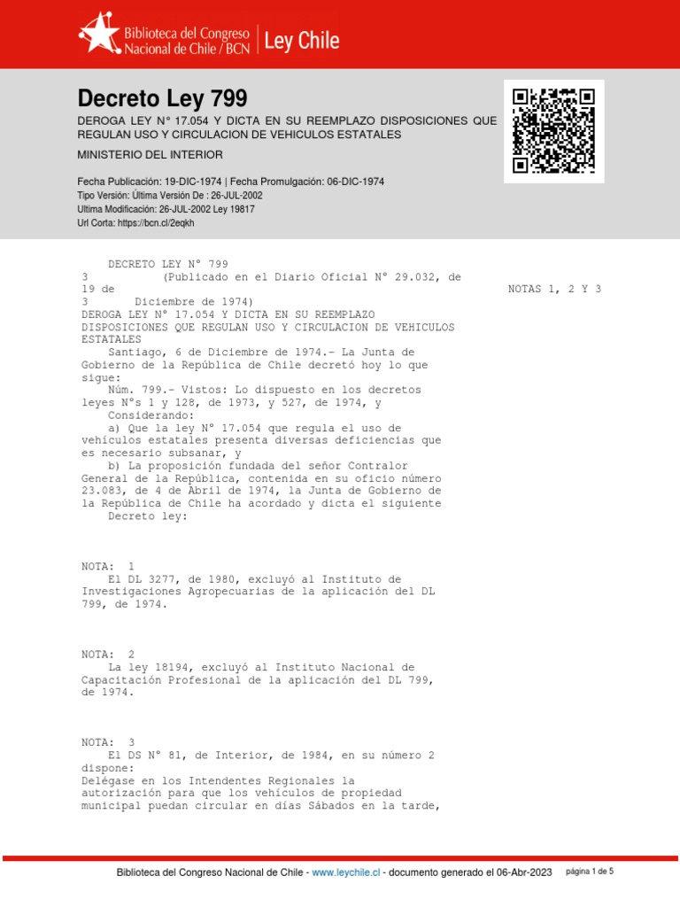 DL 799 - 19 Dic 1974 | PDF | Oficial general | Comandante en jefe