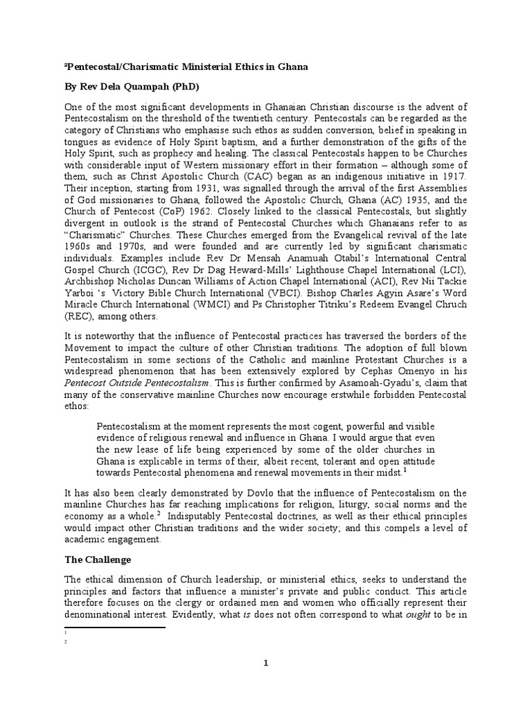 Pentecostal Charismatic Ministerial Ethi | PDF | Pentecostalism | Charismatic Movement