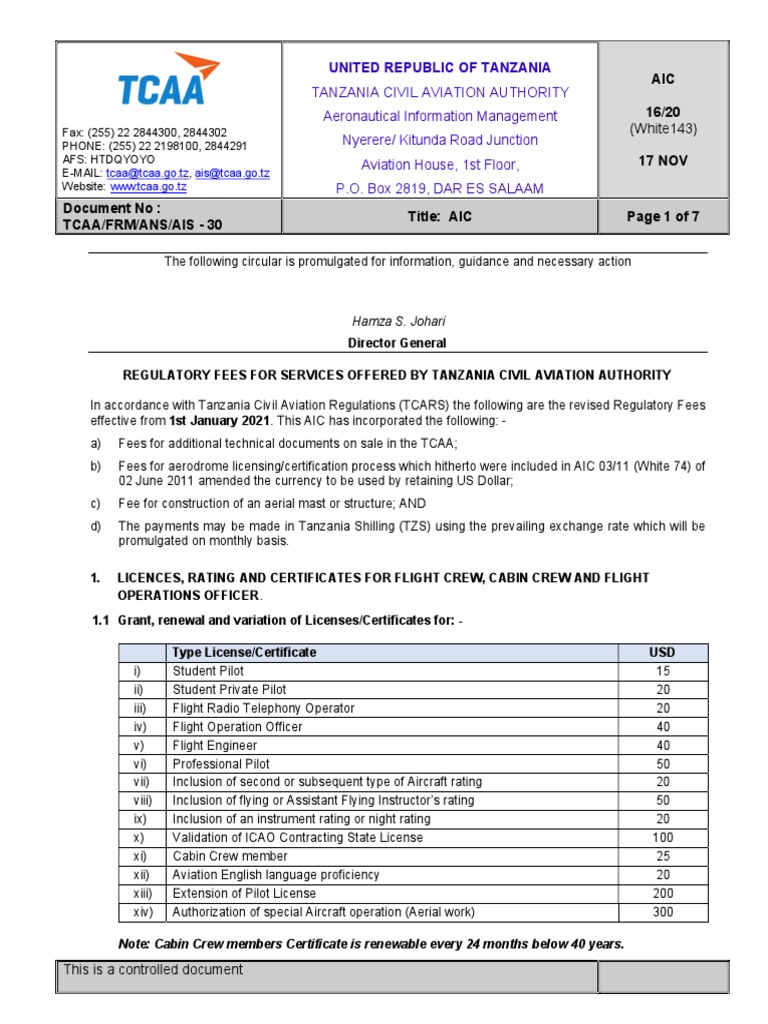 Tcaa Fees | PDF | Flight Instructor | Aeronautics