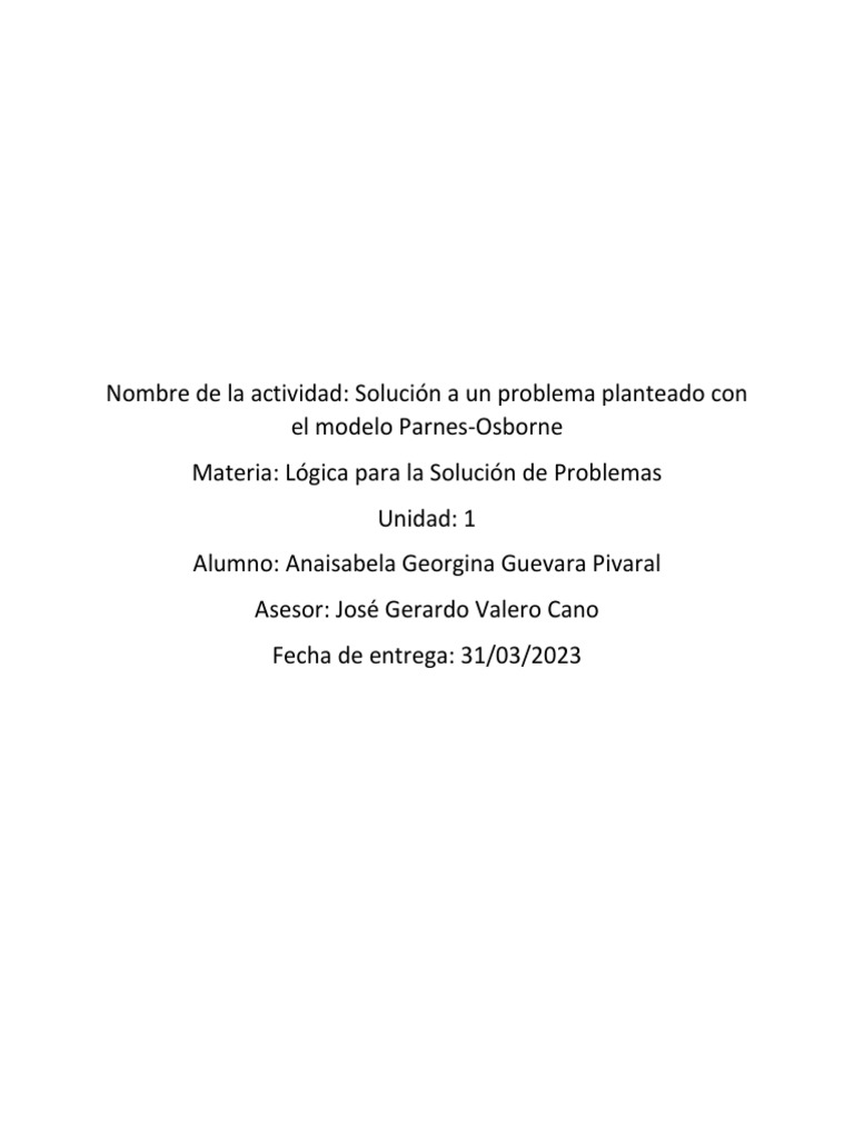 Act 2 U1 Solución a un problema planteado con el modelo Parnes-Osborne | PDF | Aves | Gaviota