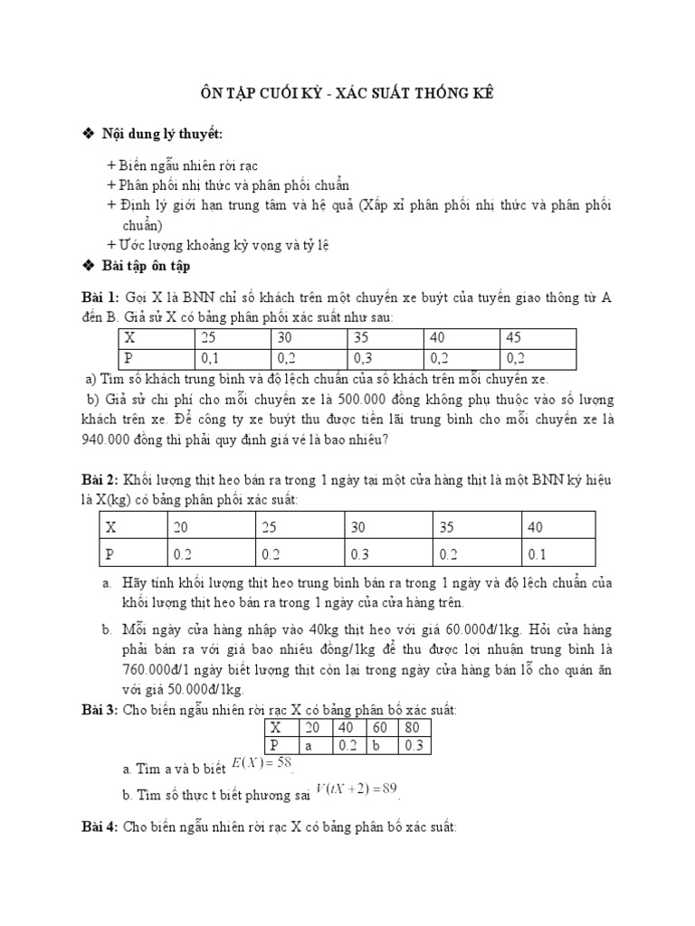 XSTK - Bai Tap On Cuoi Ky | PDF