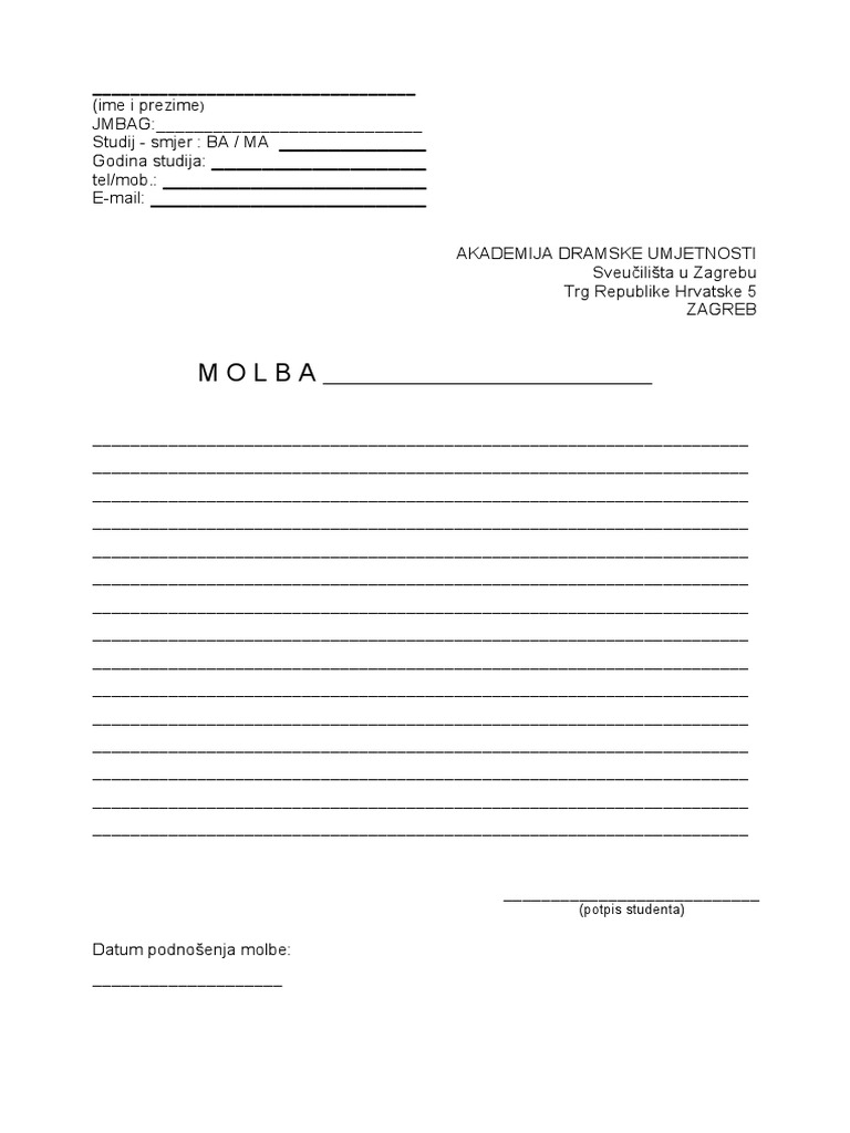 Obrazac Za Molbe Studenata | PDF