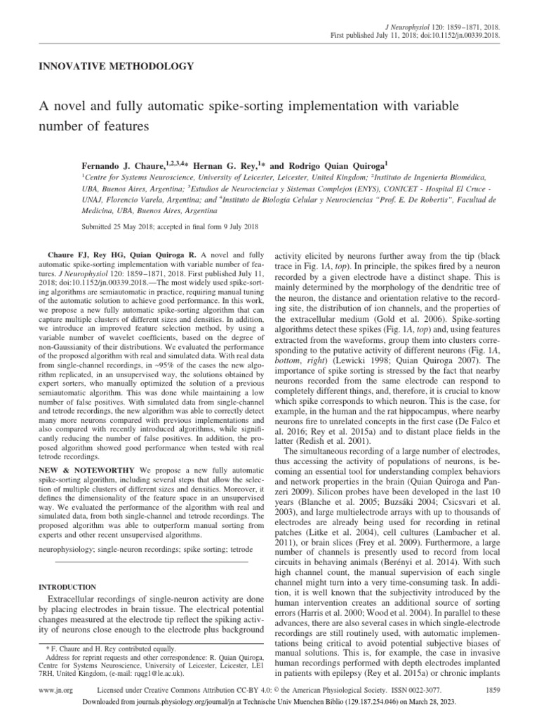 2018 A Novel And Fully Automatic Spike Sorting Implementation With Variable Number Of Features