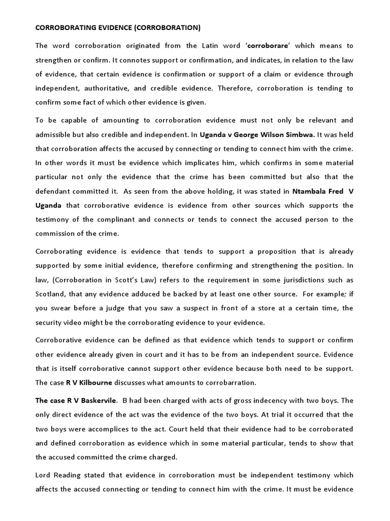 Corroborating Evidence | PDF | Confession (Law) | Witness