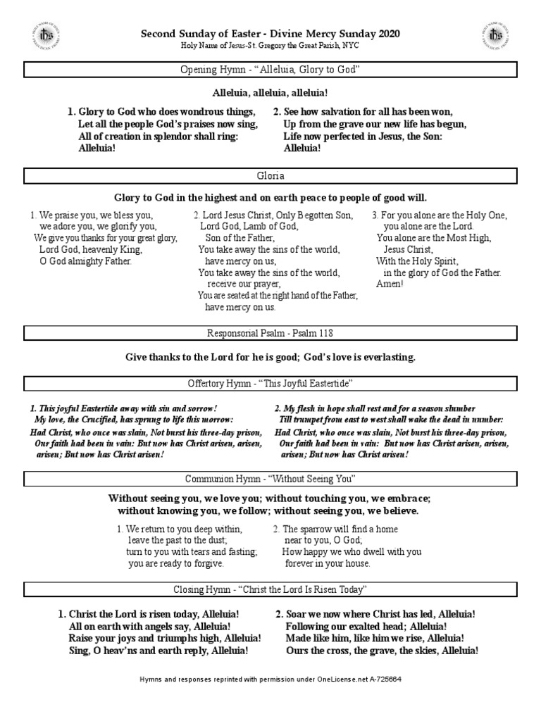 Second Sunday of Easter - Divine Mercy Sunday 2020 - Congregational ...