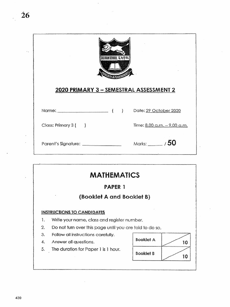 P3 Maths SA2 2020 Tao Nan Exam Papers | PDF