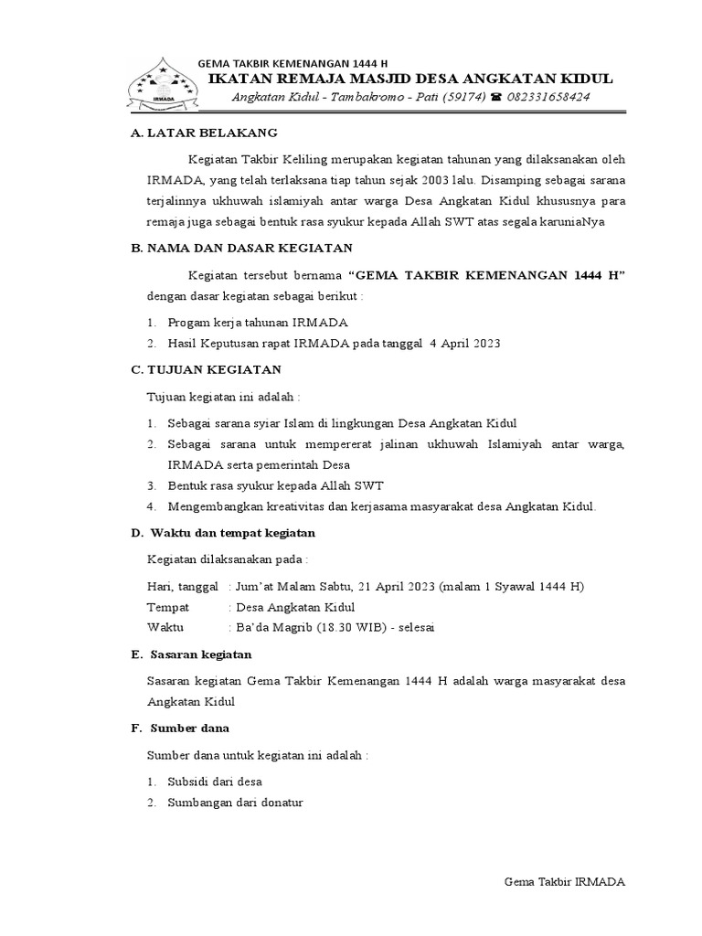 Proposal Takbir Keliling 2023 | PDF