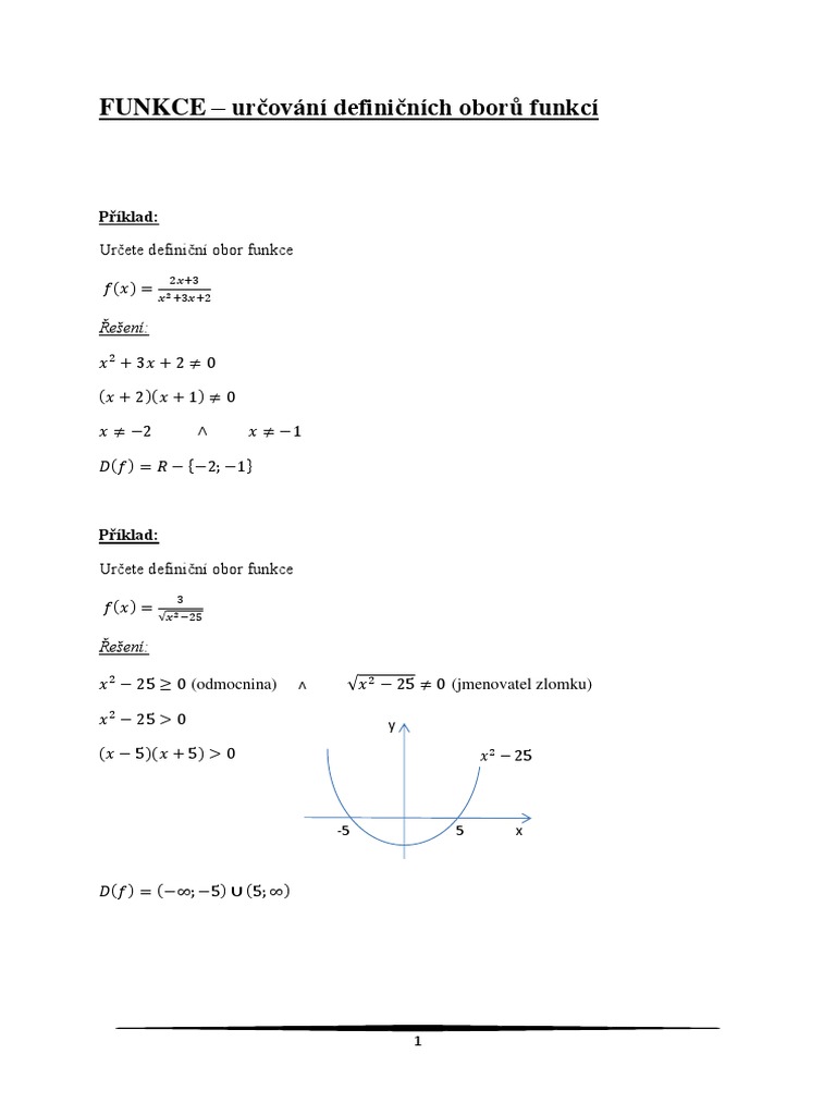 FUNKCE - Určování Definičních Oborů Funkcí: Příklad | PDF