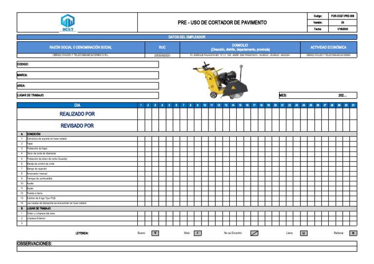 Check Lst- Cortadora de Pavimento | PDF